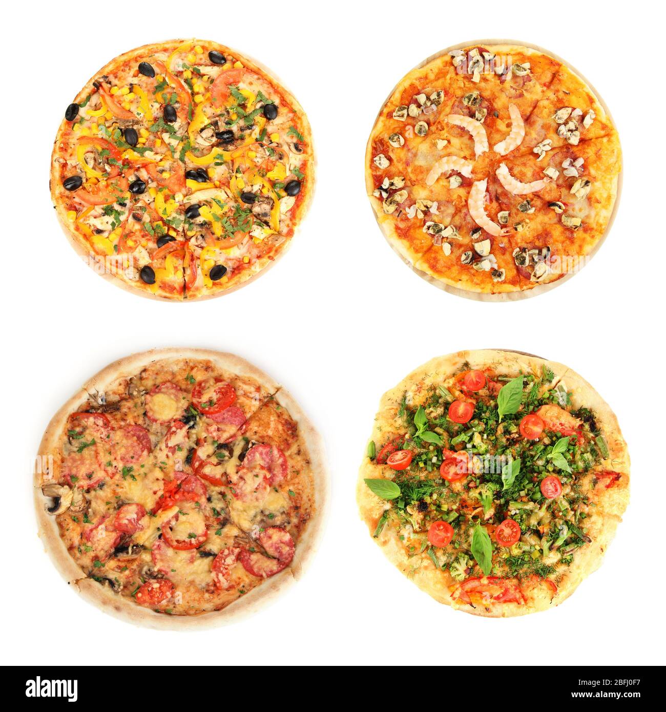 Collage of different pizza isolated on white Stock Photo - Alamy