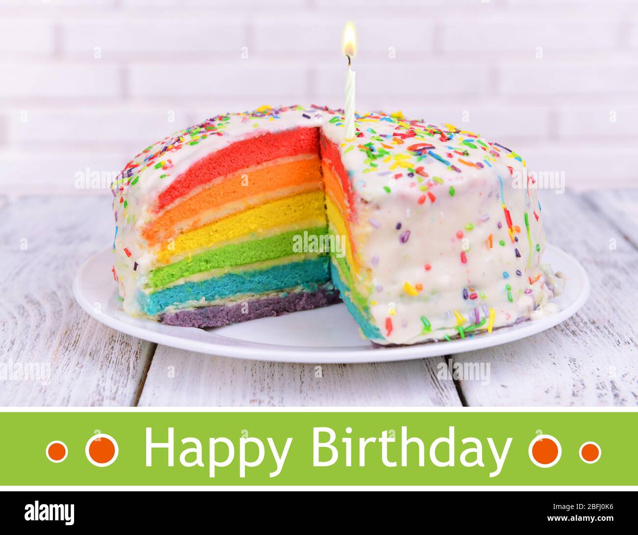 Birthday postcard.Delicious rainbow cake Stock Photo - Alamy