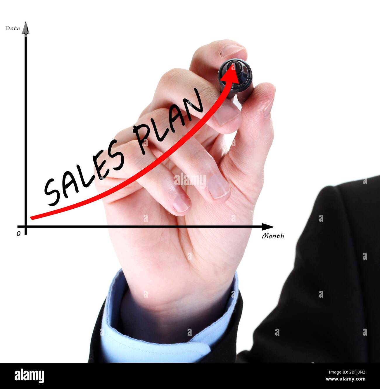 Businessman hand draws business success chart isolated on white Stock ...