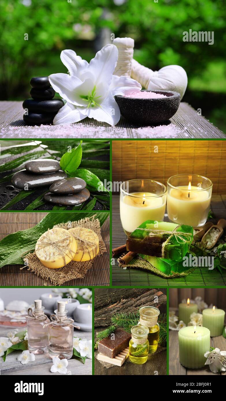 Spa setting collage Stock Photo - Alamy