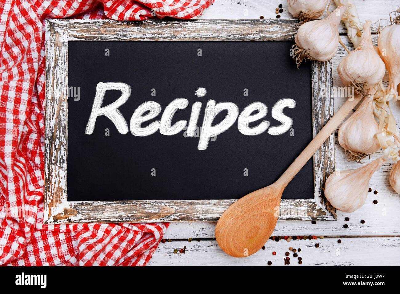 Recipes written on chalkboard, close-up Stock Photo - Alamy