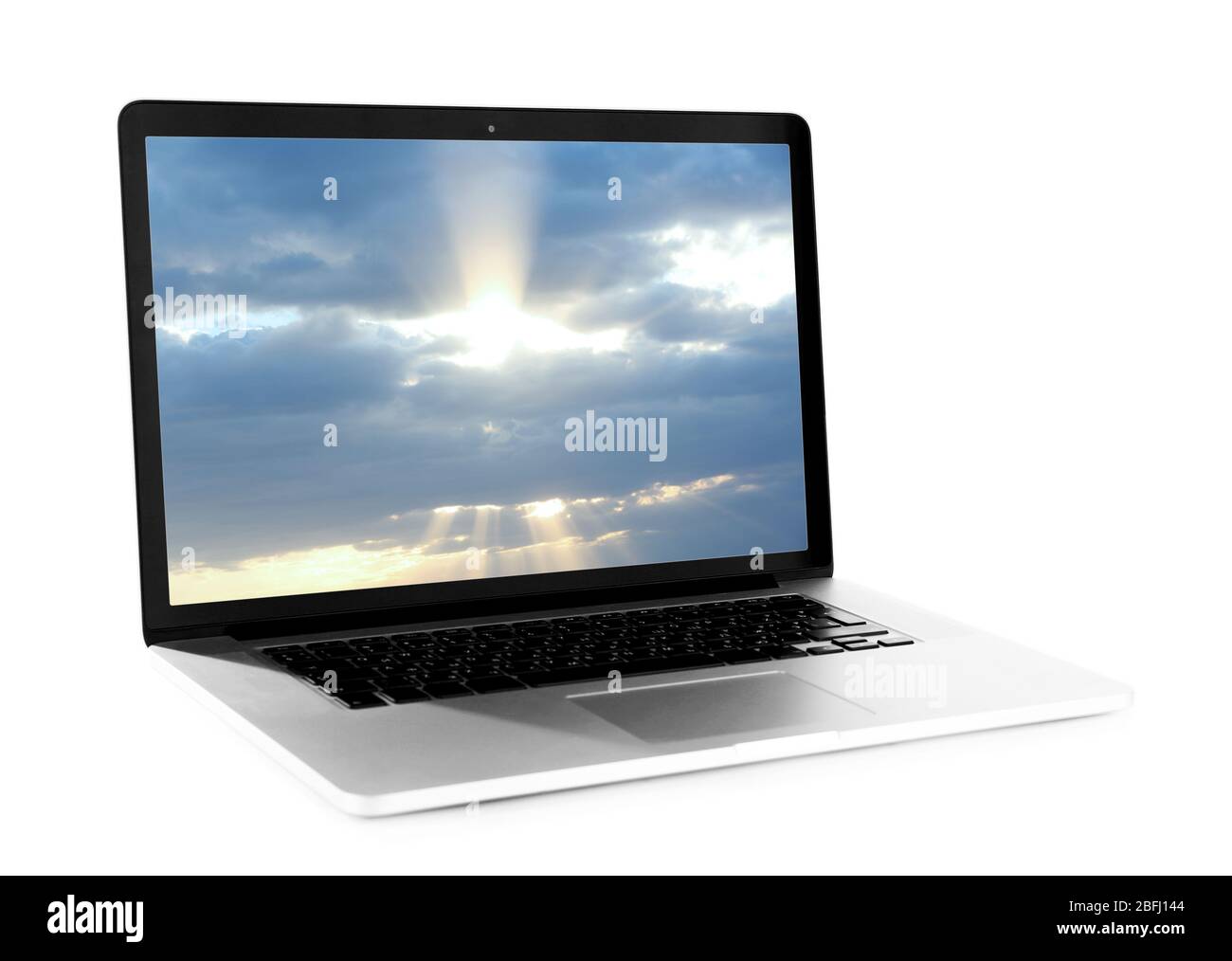 Laptop with screensaver isolated on white Stock Photo - Alamy