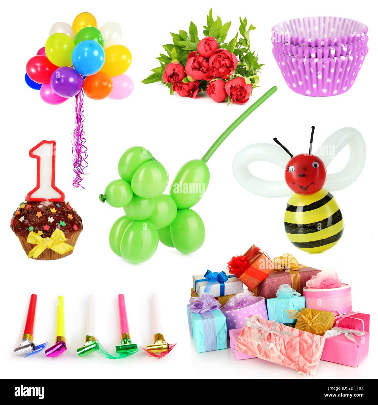 Birthday collage isolated on white Stock Photo - Alamy