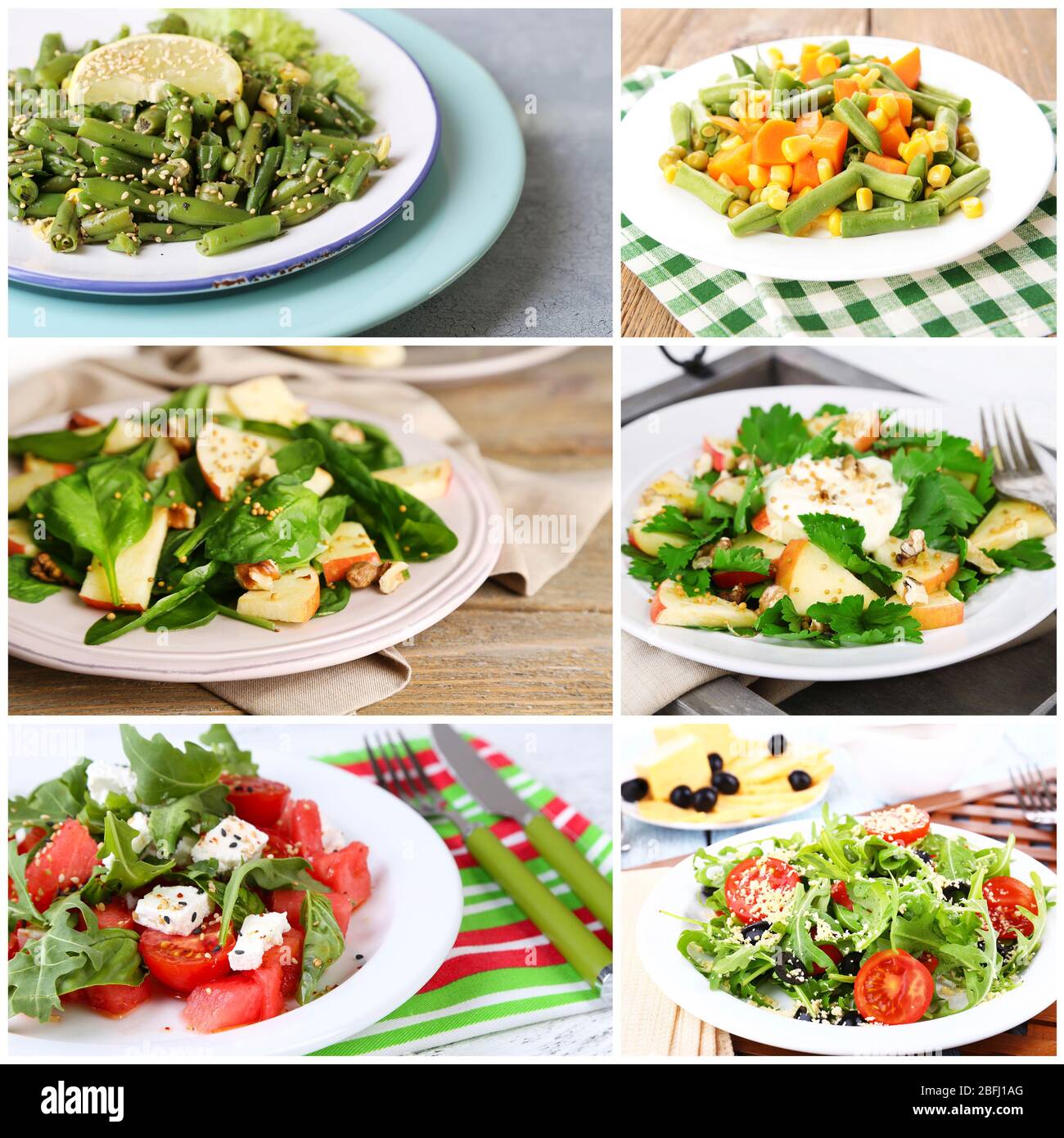 Collage of tasty salads Stock Photo - Alamy