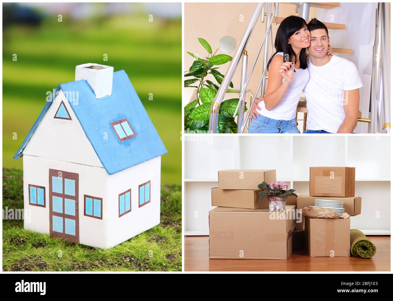 Real estate collage: moving to new house Stock Photo - Alamy