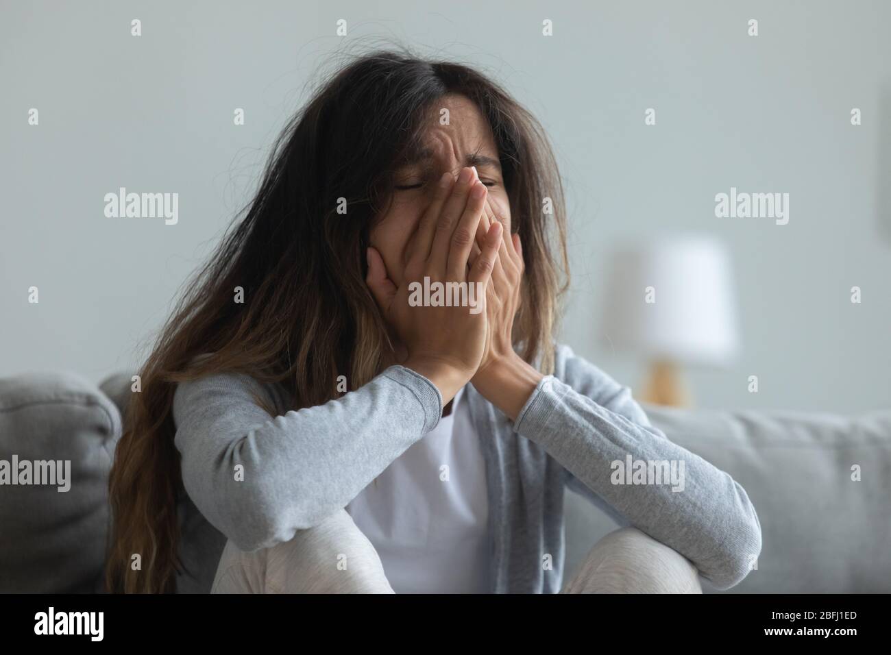 Woman Hands Face Frustrated High Resolution Stock Photography and ...
