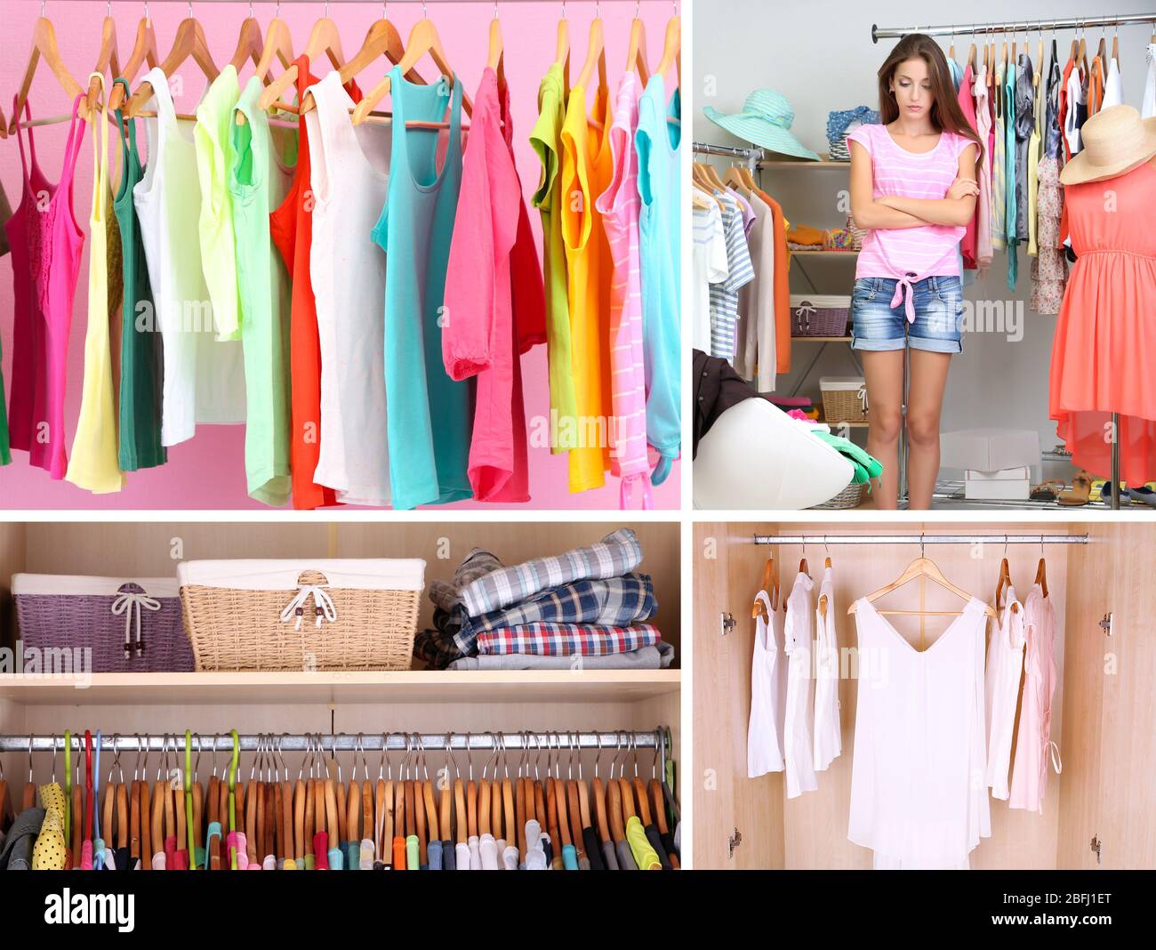 Girl choosing cloth, collage Stock Photo - Alamy