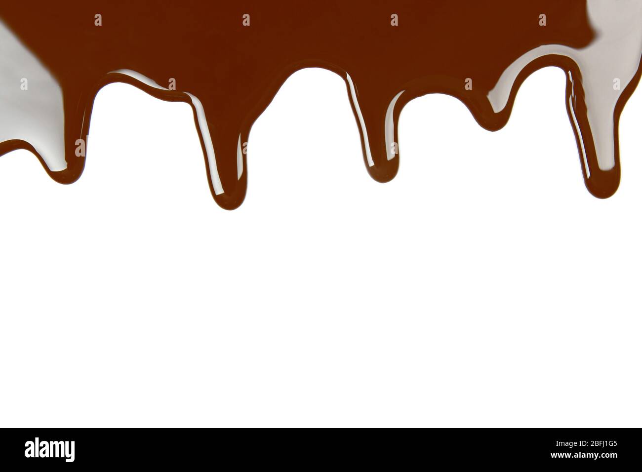 Melted chocolate dripping on white background Stock Photo - Alamy