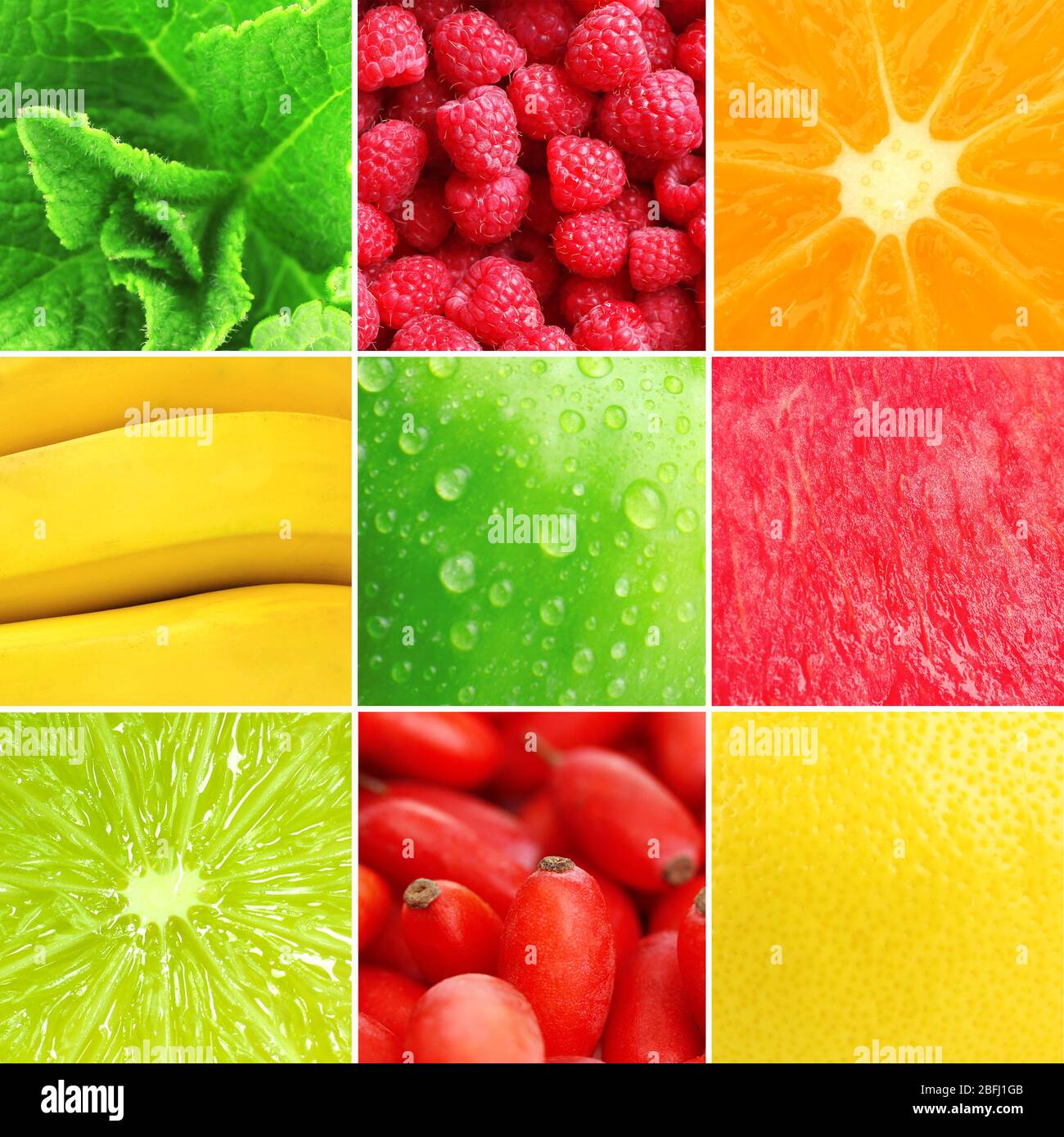 Colorful healthy fruit collage Stock Photo - Alamy