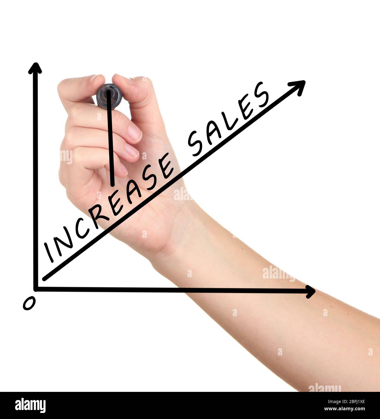 Businessman hand draws business success chart isolated on white Stock ...