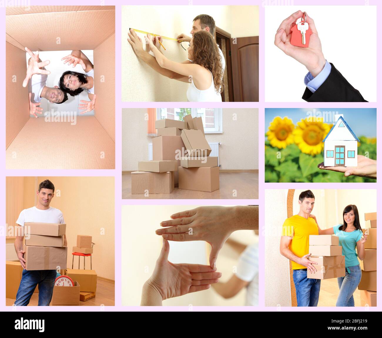 Real estate collage: moving to new house Stock Photo - Alamy