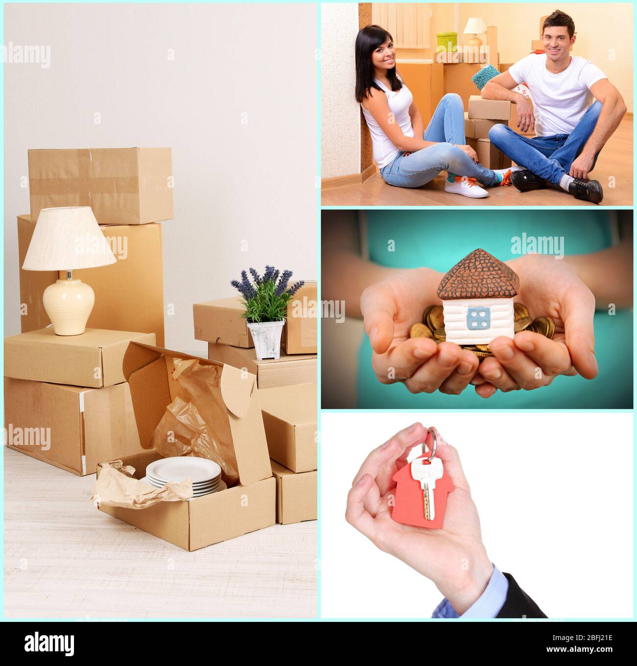 Real estate collage: moving to new house Stock Photo - Alamy