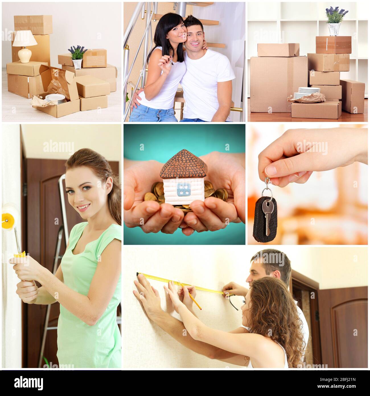Real estate collage: moving to new house Stock Photo - Alamy