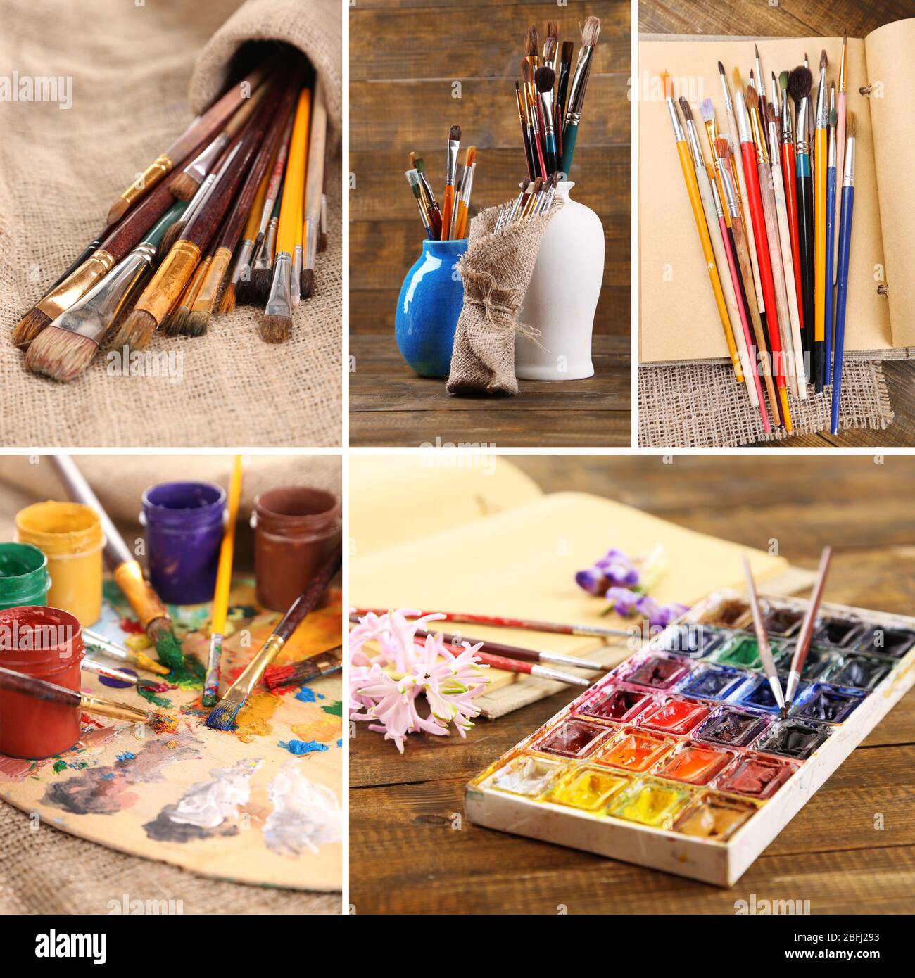 Collage of paints and brushes Stock Photo - Alamy