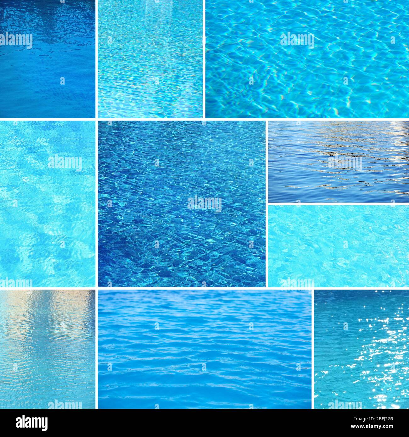 Collage of photos with water waves in swimming pool Stock Photo - Alamy