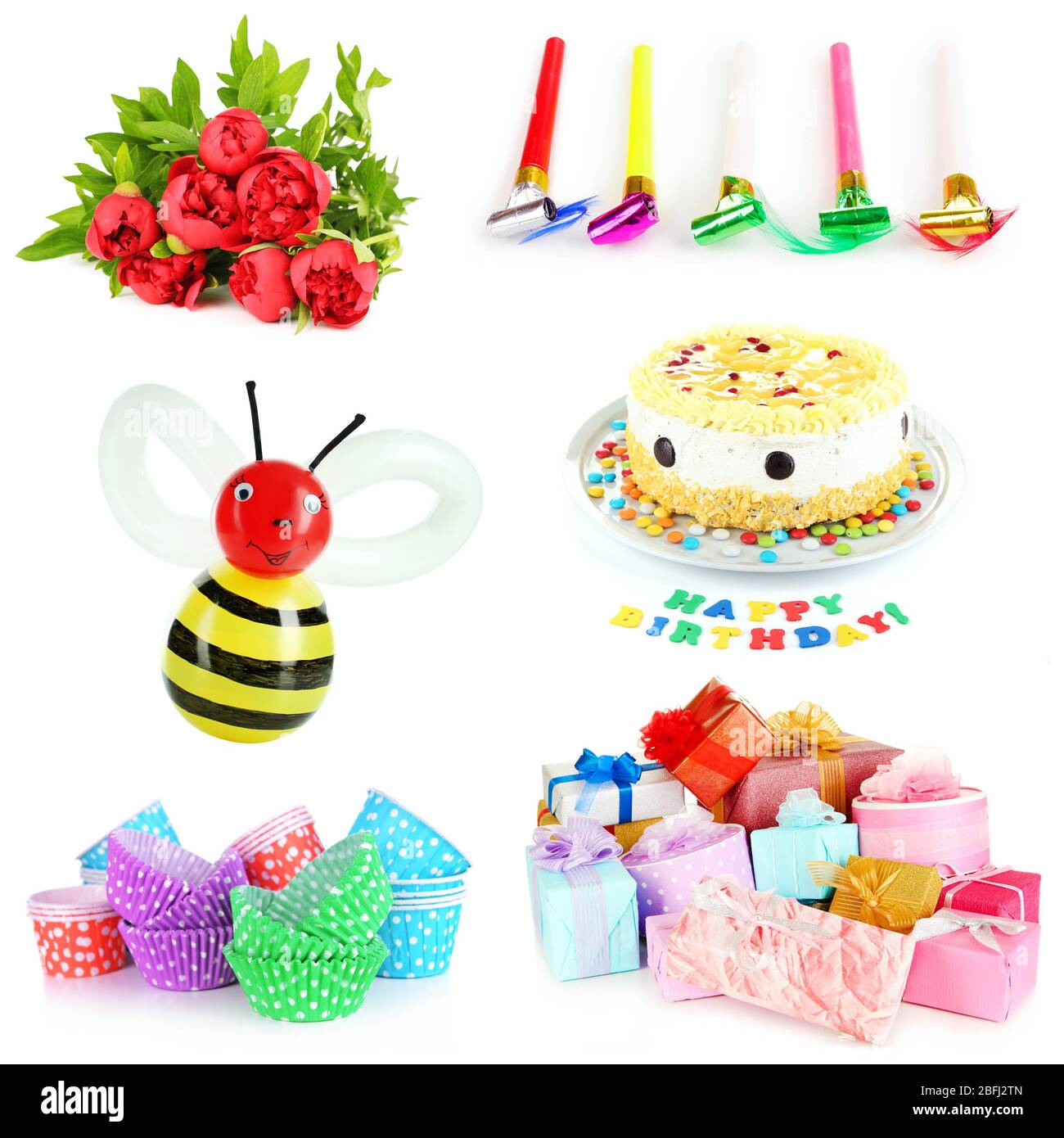 Birthday collage isolated on white Stock Photo - Alamy
