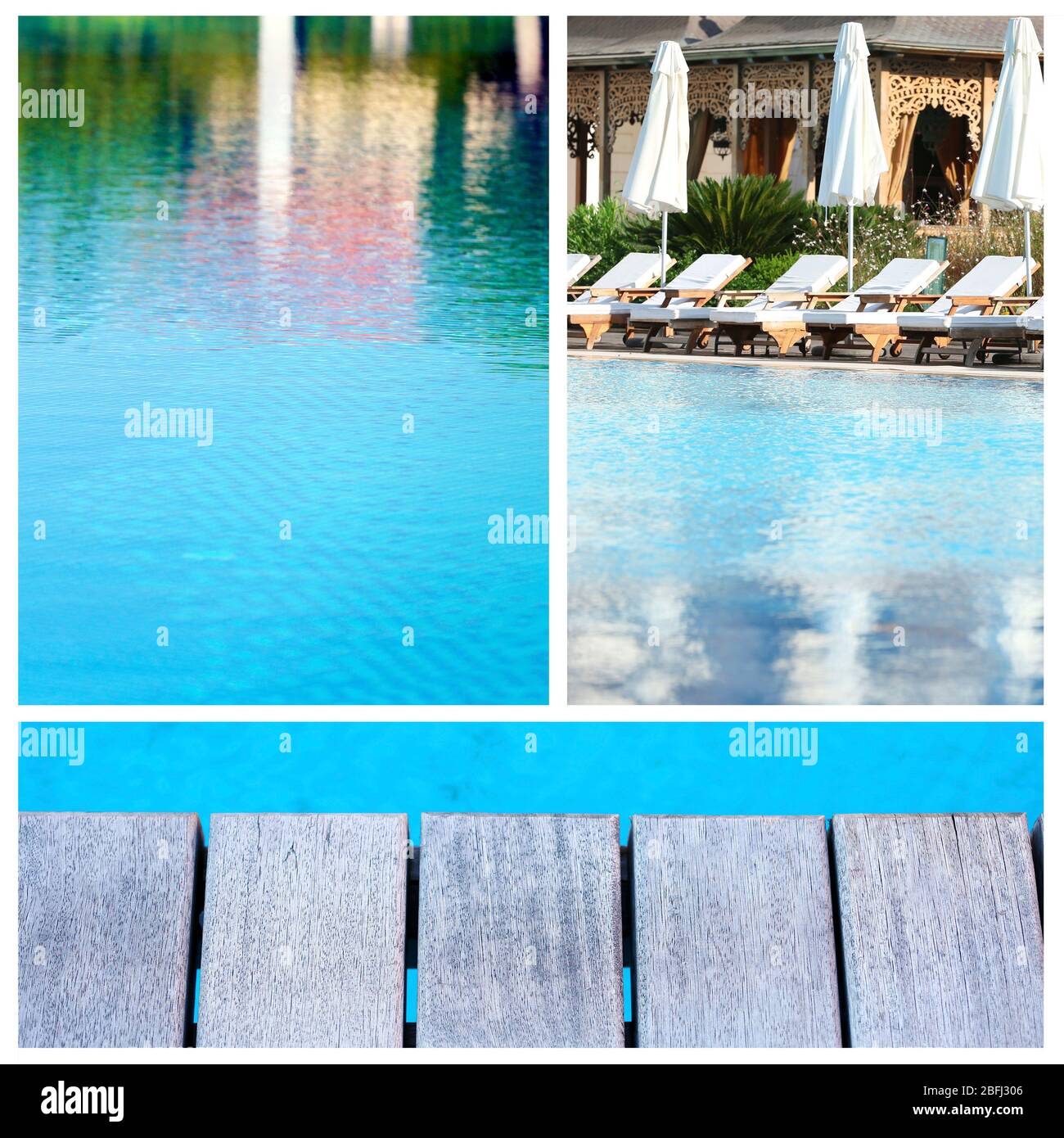Collage of photos with swimming pool Stock Photo - Alamy