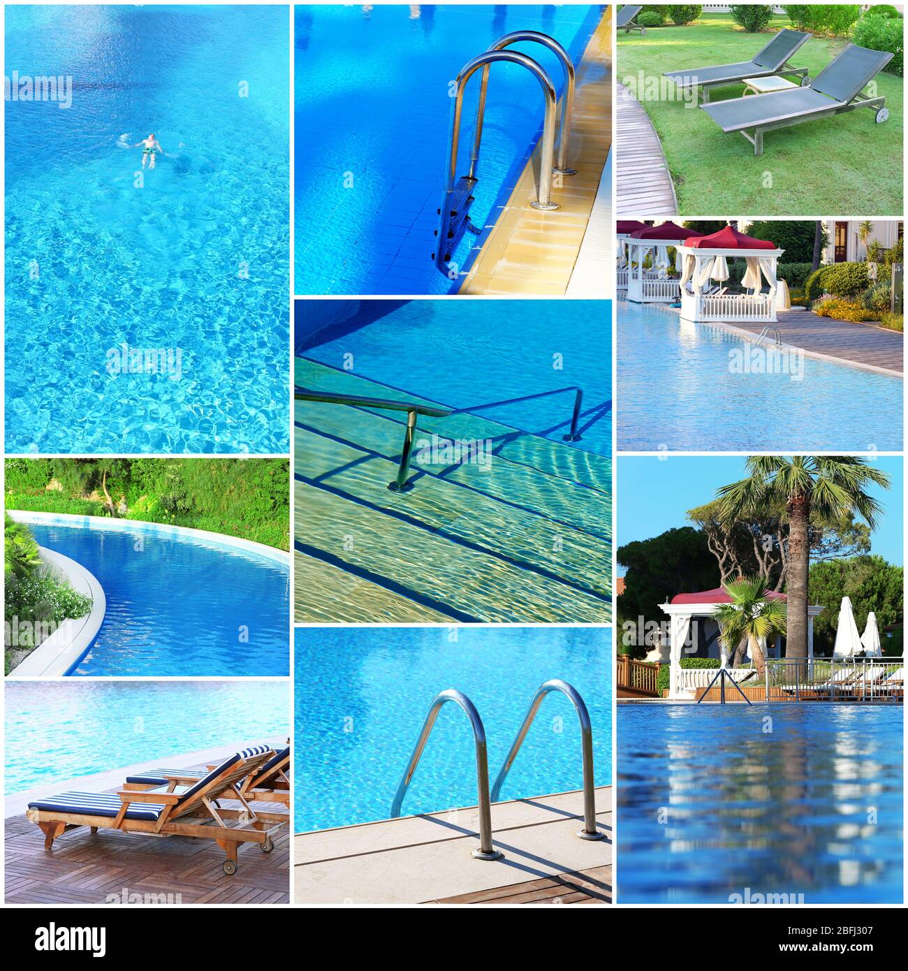 Collage of photos with swimming pool Stock Photo - Alamy