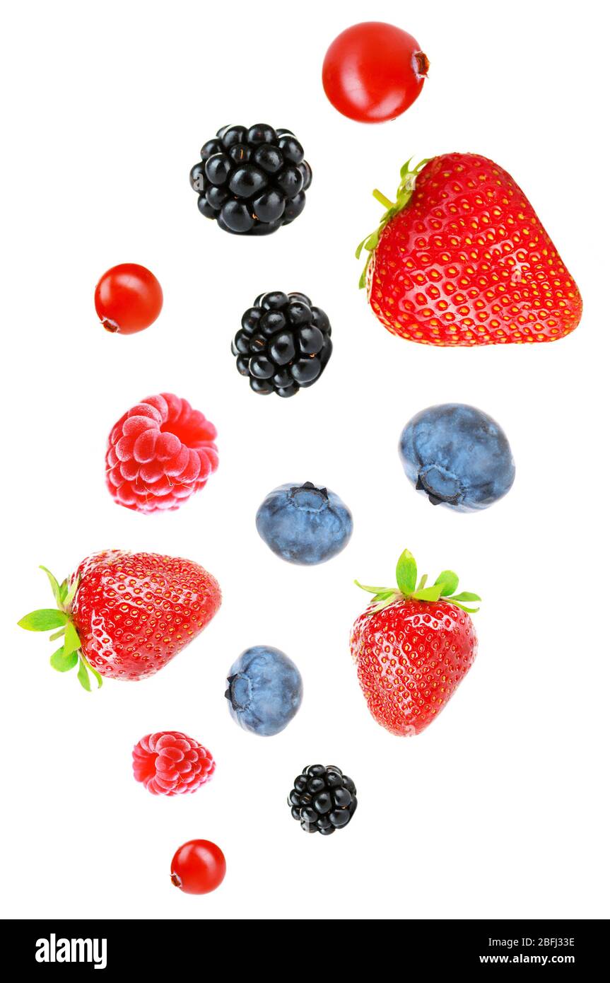 Berries mix isolated on white Stock Photo - Alamy