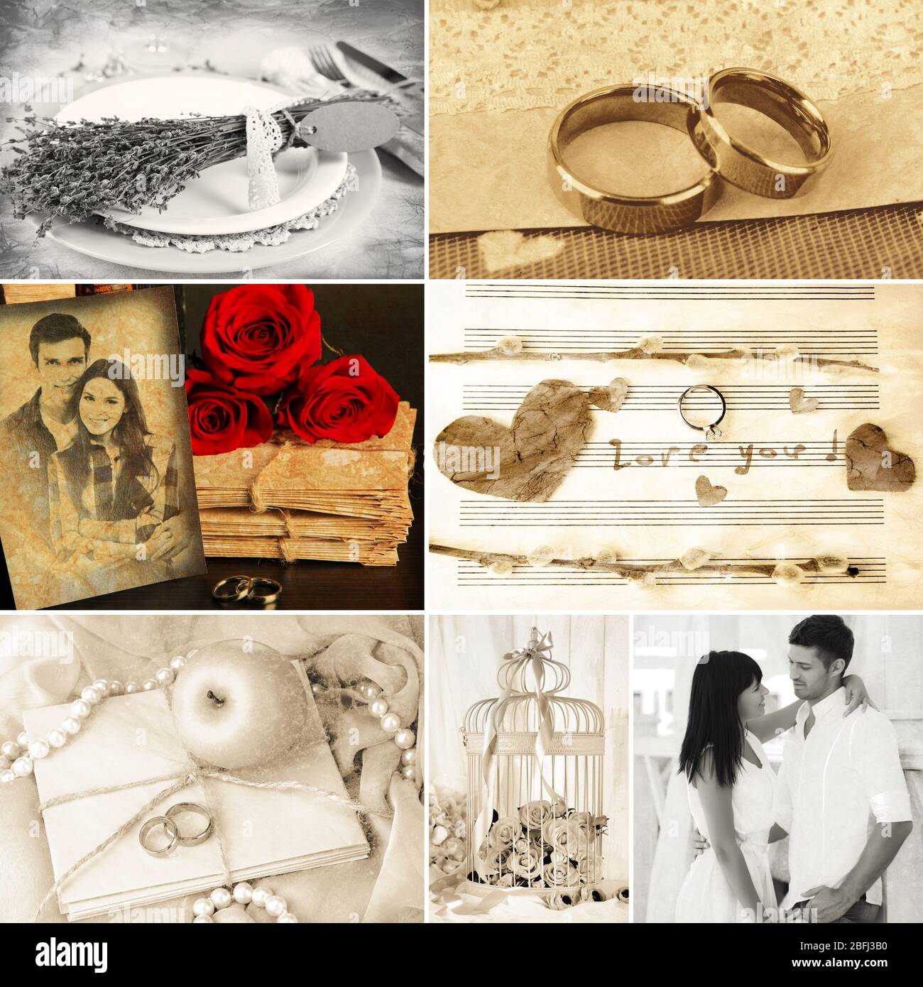 Wedding in retro style collage Stock Photo - Alamy
