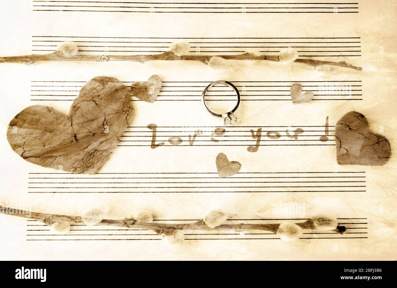 Music notes in music note book. Concept of love melody Stock Photo - Alamy