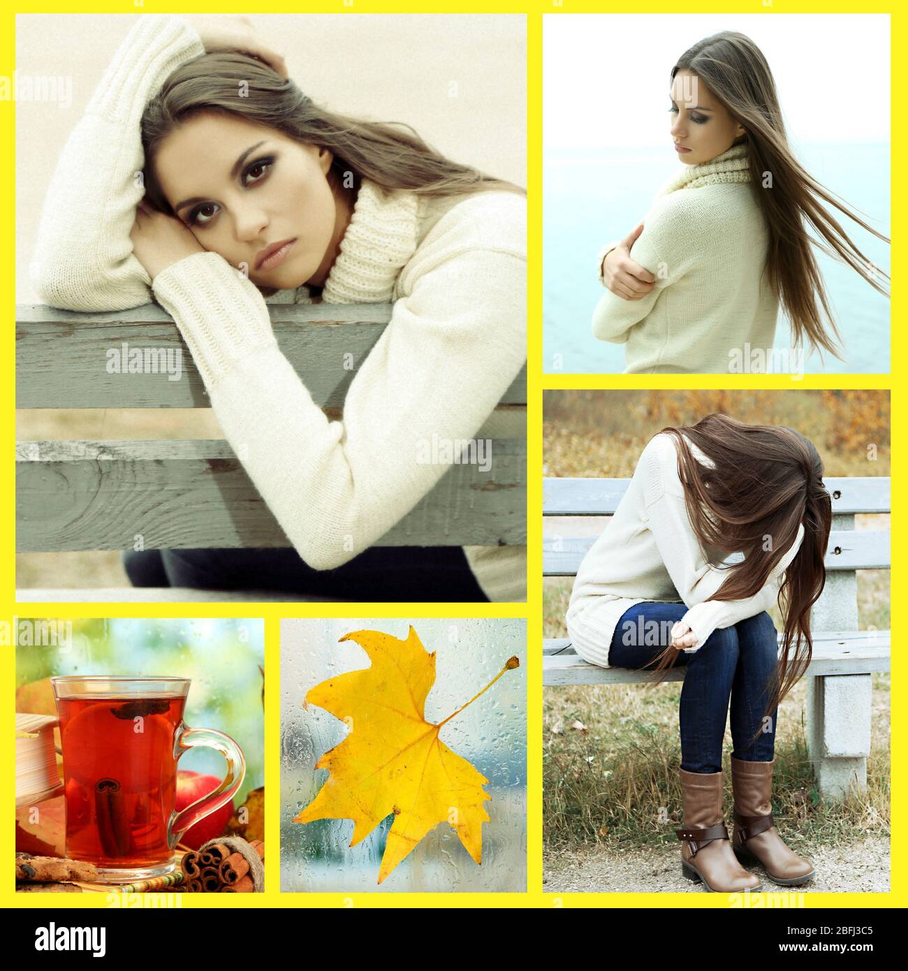 Collage of photos with lonely woman Stock Photo - Alamy