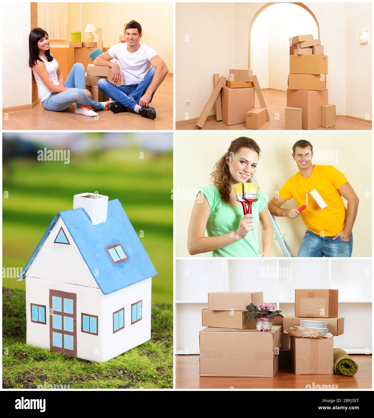 Real estate collage: moving to new house Stock Photo - Alamy