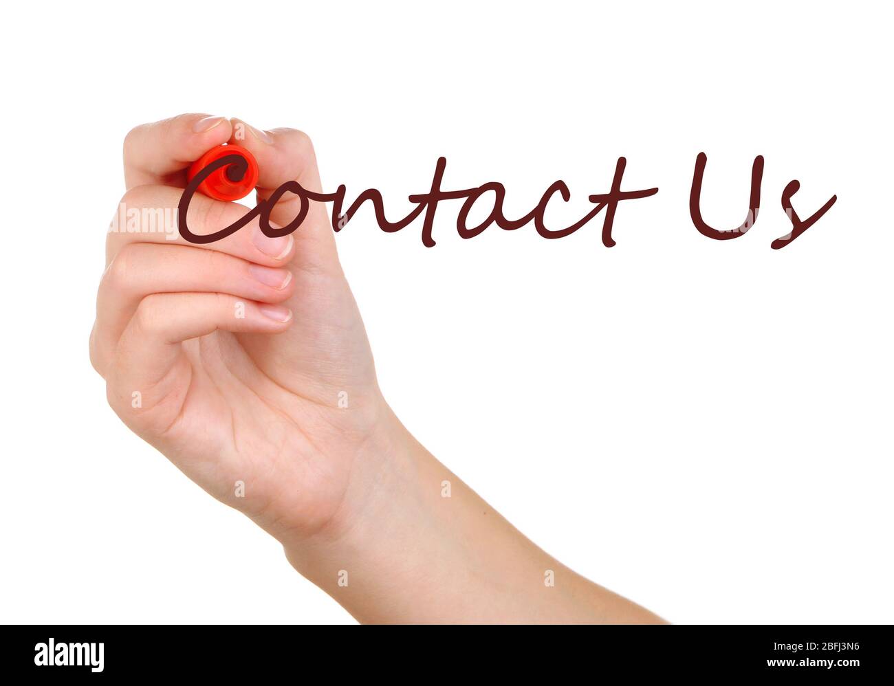Human hand writing Contact Us isolated on white Stock Photo - Alamy