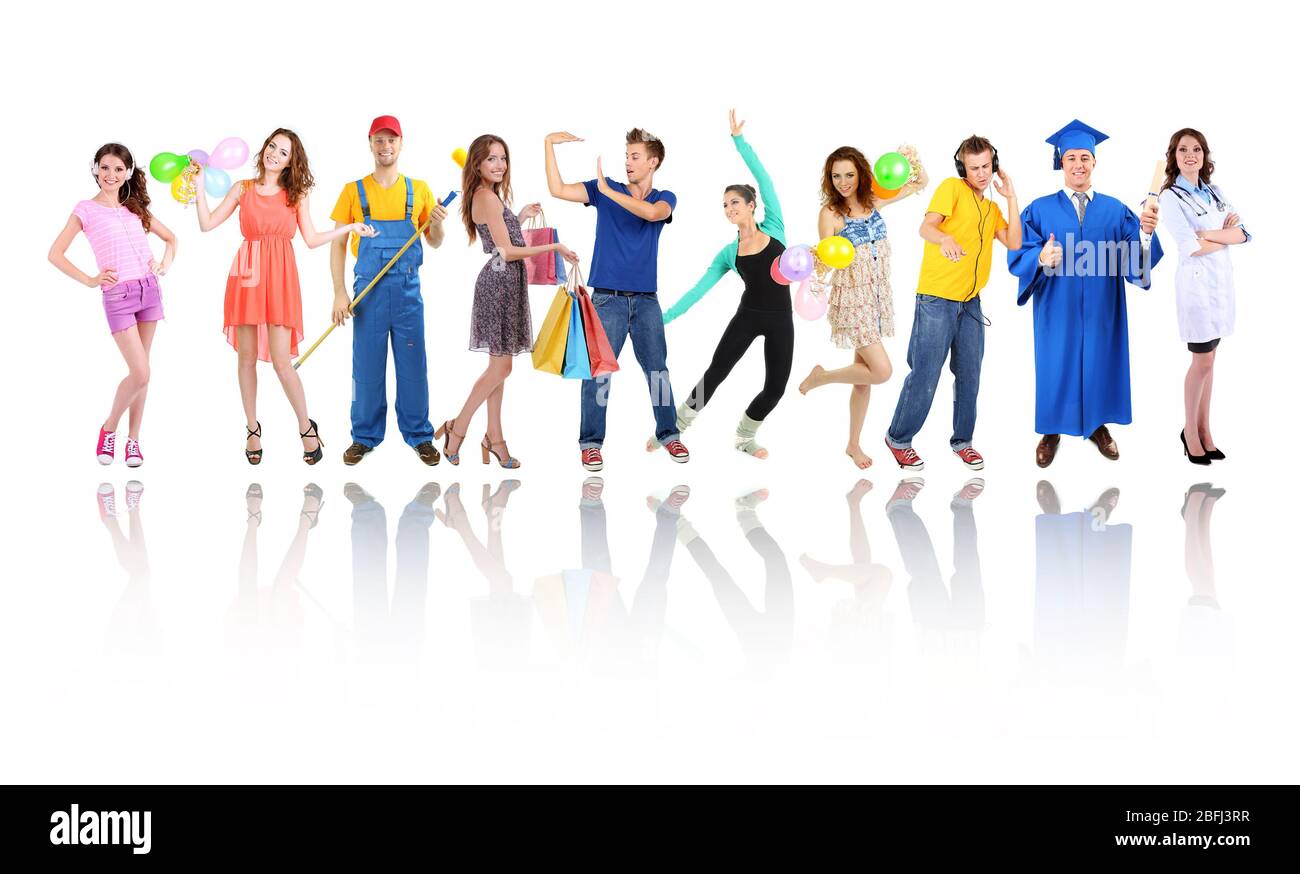 People of different professions in collage isolated on white Stock ...