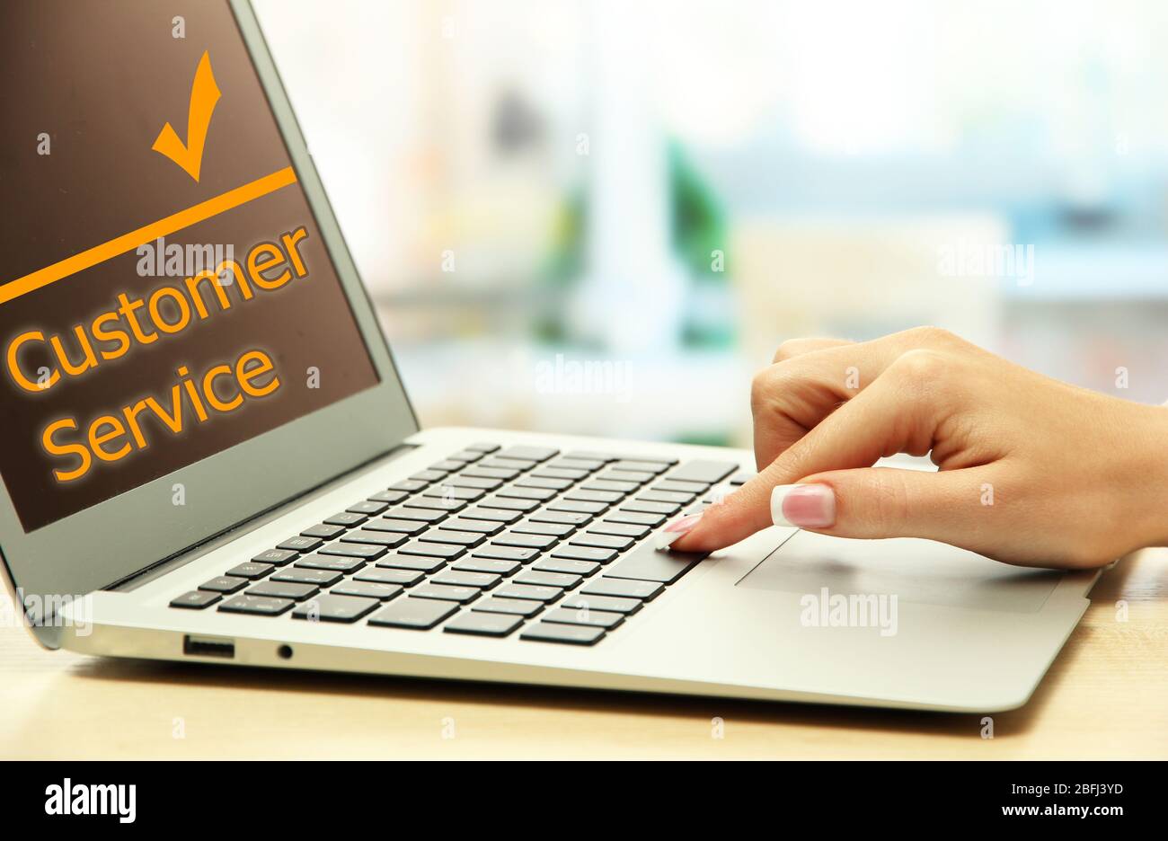 Hand touching customer support sign hi-res stock photography and images ...