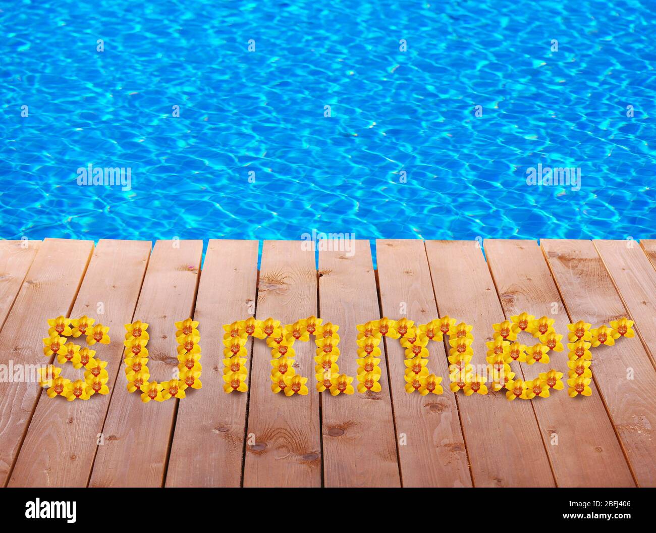 Summer concept. Wooden bridge on way to harbor, close-up Stock Photo ...