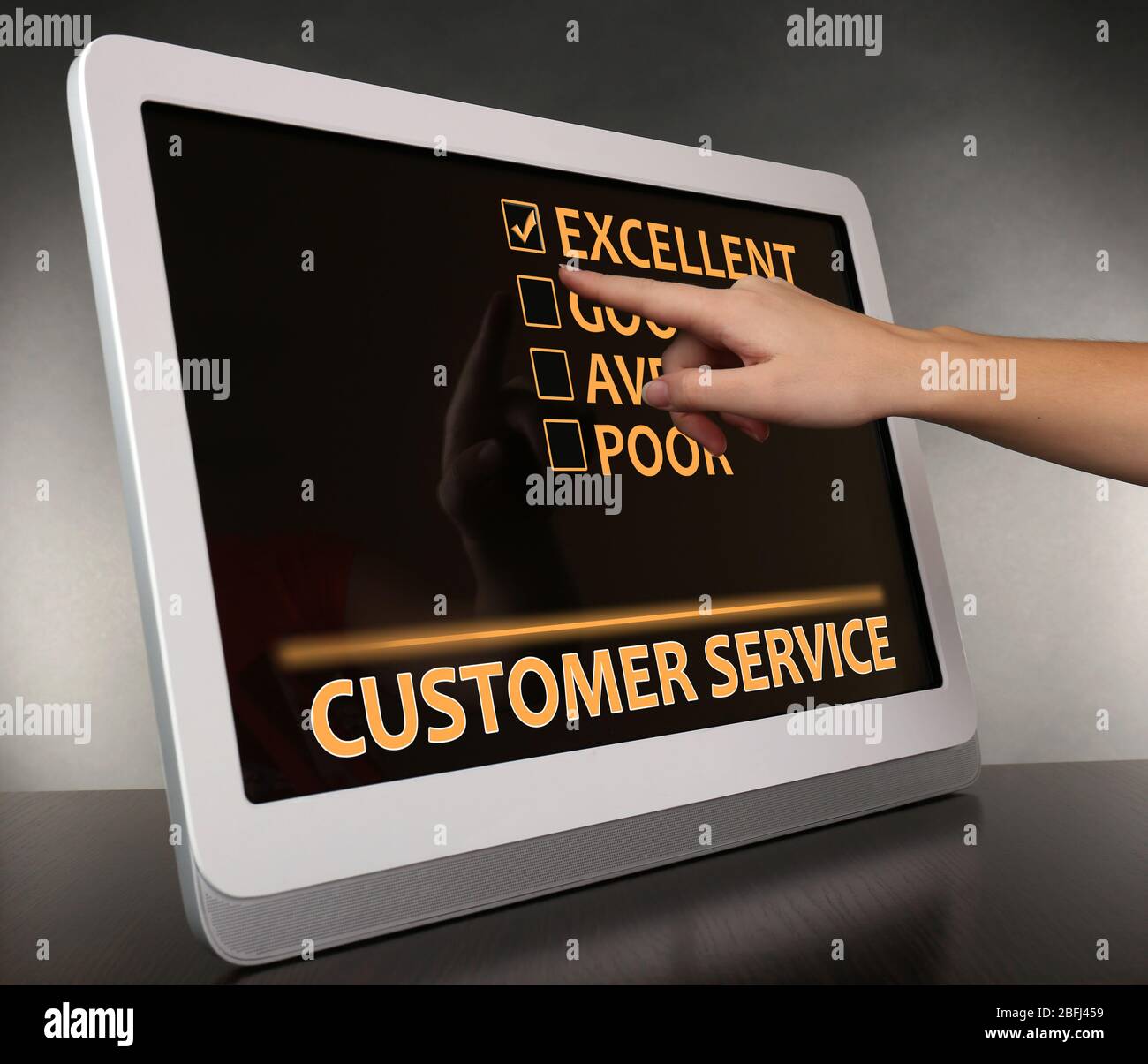 Hand touching tablet pc screen, Customer Service concept Stock Photo ...