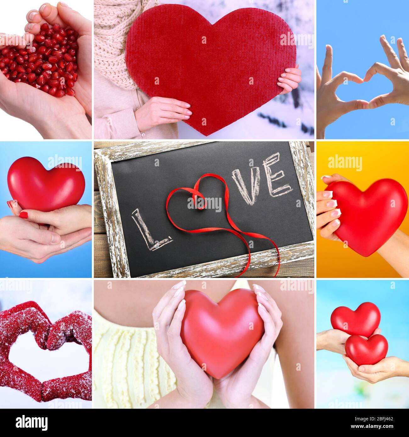 Collage of some different hearts images, Love concept Stock Photo - Alamy