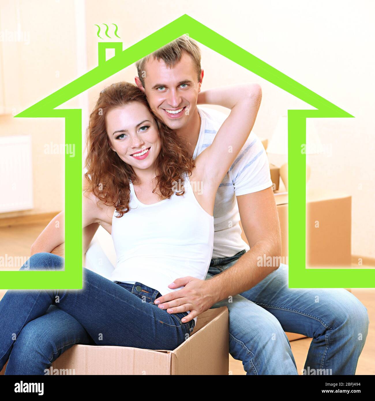 Loving couple in drawing house Stock Photo - Alamy