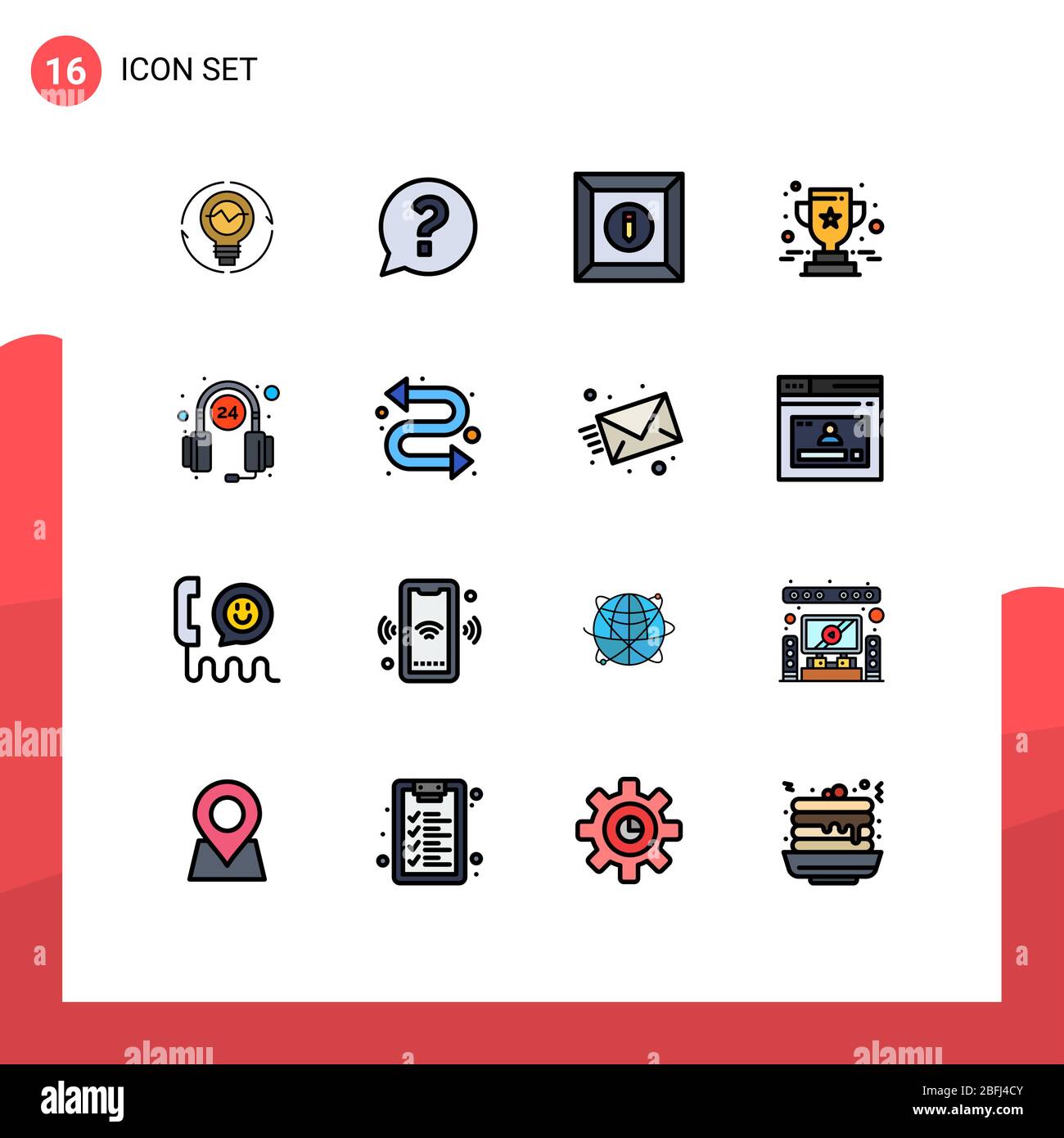 Pictogram Set of 16 Simple Flat Color Filled Lines of star, award, mark, achievement, edit ...