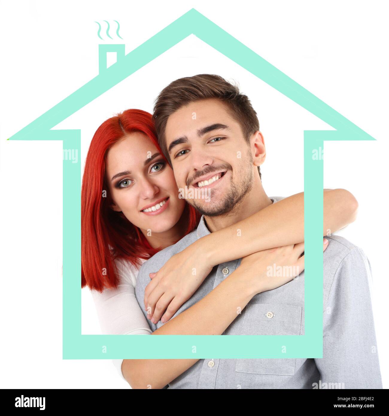 Loving couple in drawing house Stock Photo - Alamy