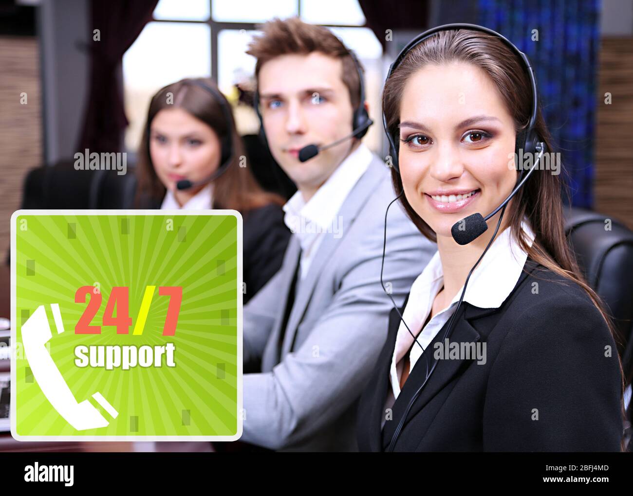 Call center operators at office, Round-the-clock support concept Stock ...