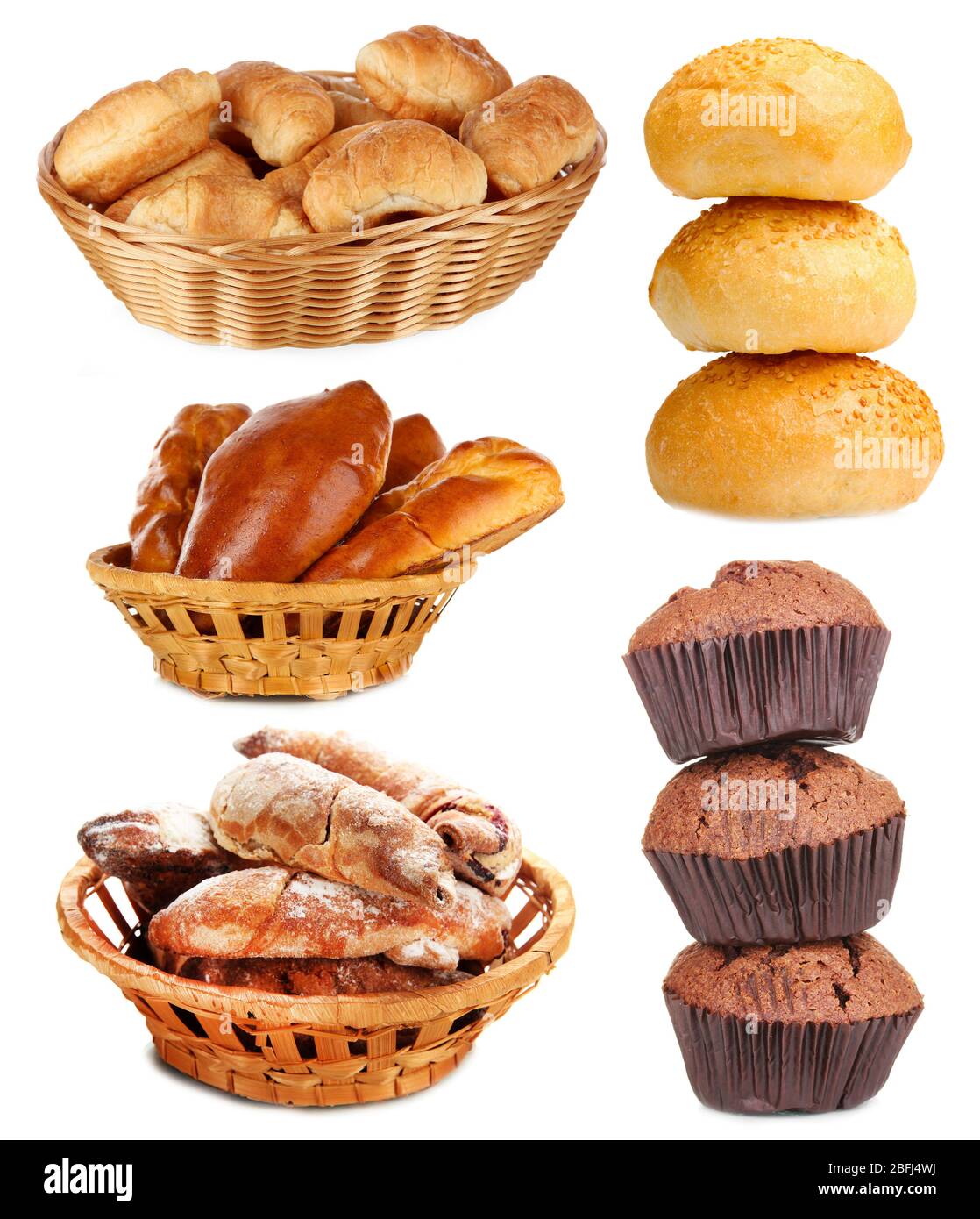 Collage of different pastries and bakery items, isolated on white Stock ...