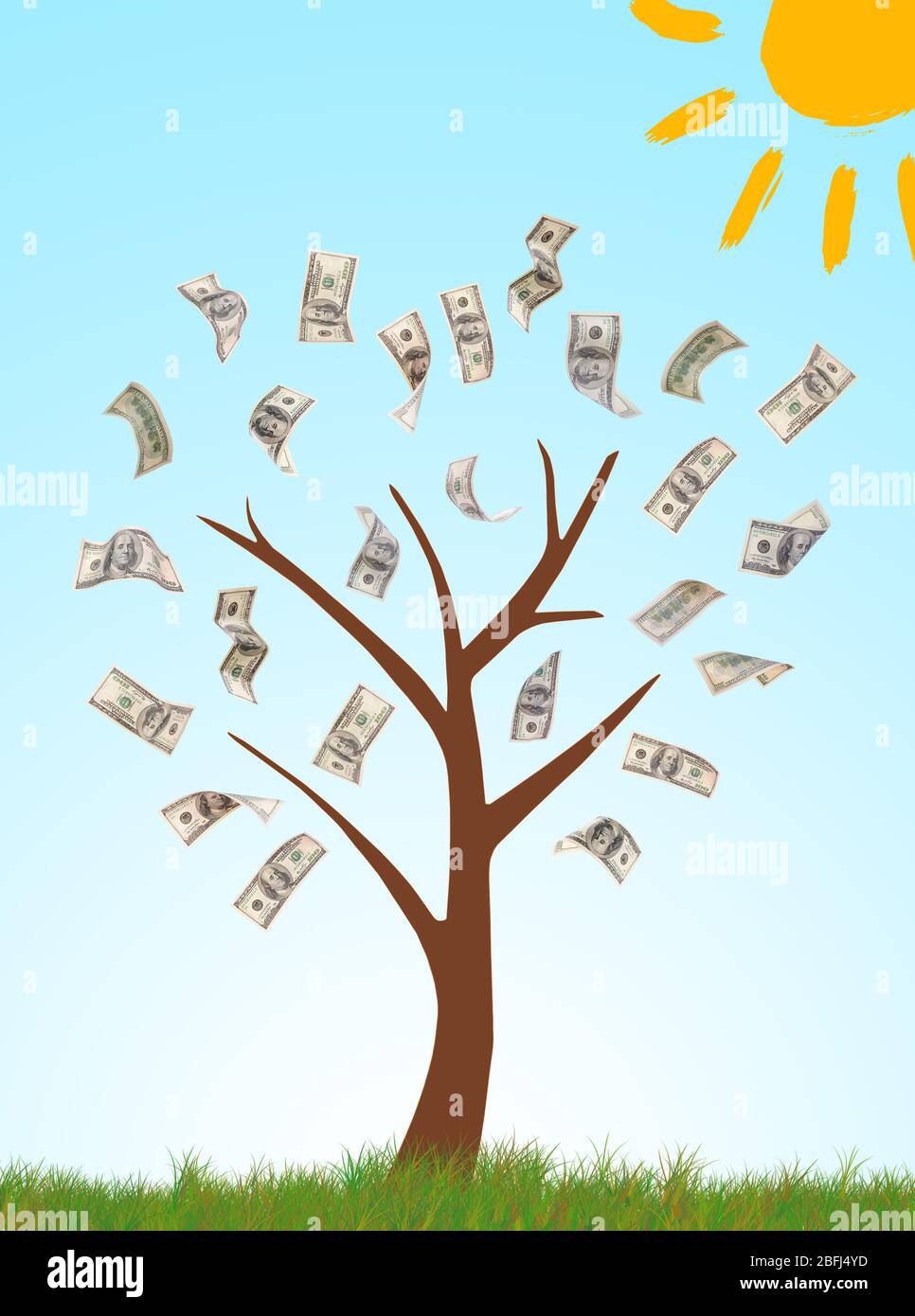 Money tree on drawn natural background Stock Photo - Alamy