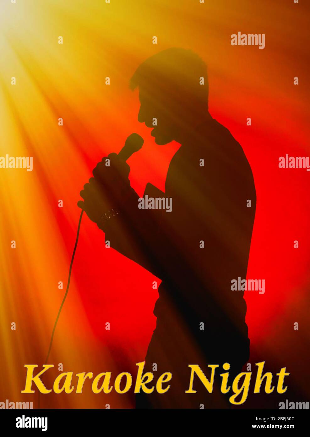Singing man silhouette on dark color background, Karaoke night concept ...