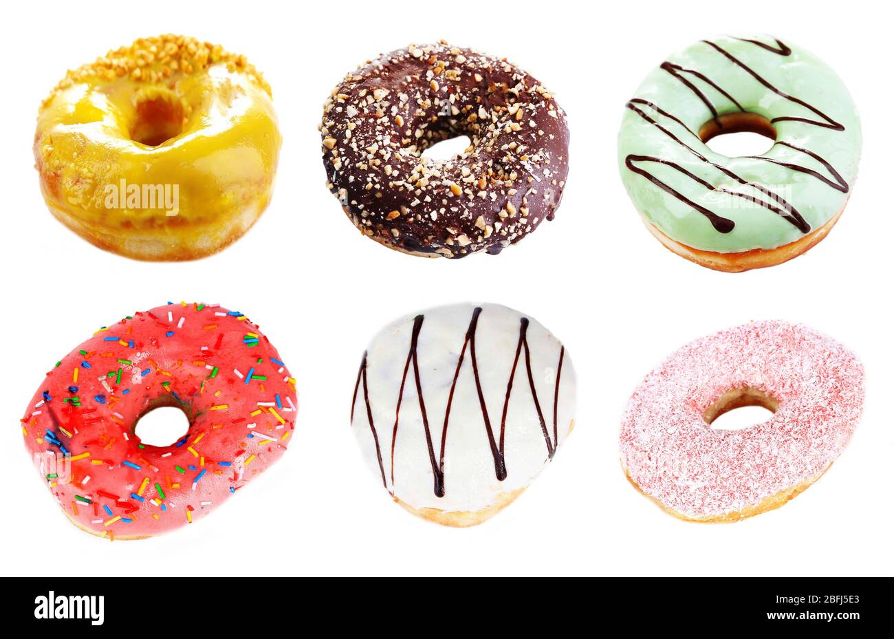 Delicious donuts collage, isolated on white Stock Photo - Alamy