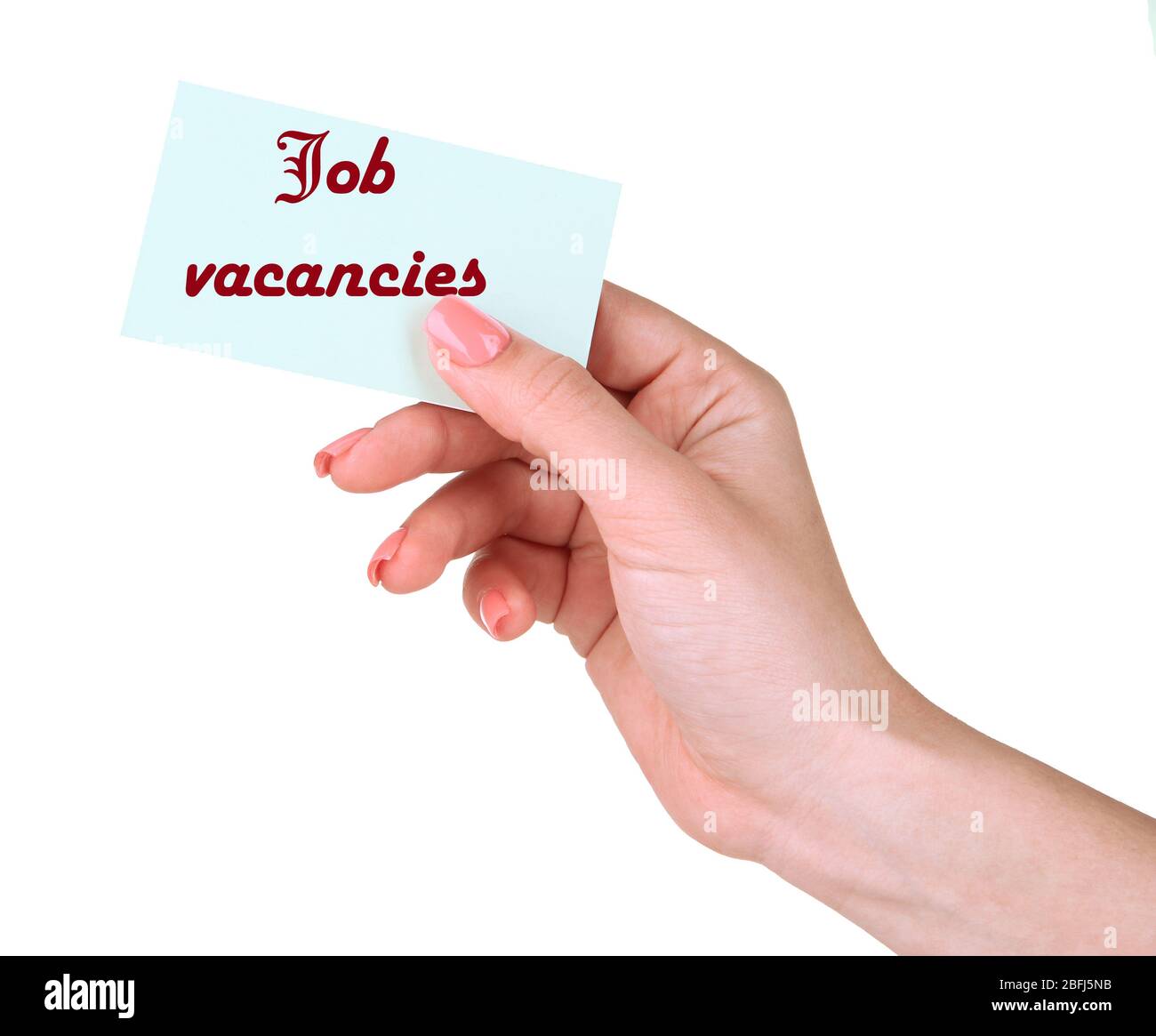 Job Vacancies text on card in hand isolated on white Stock Photo - Alamy