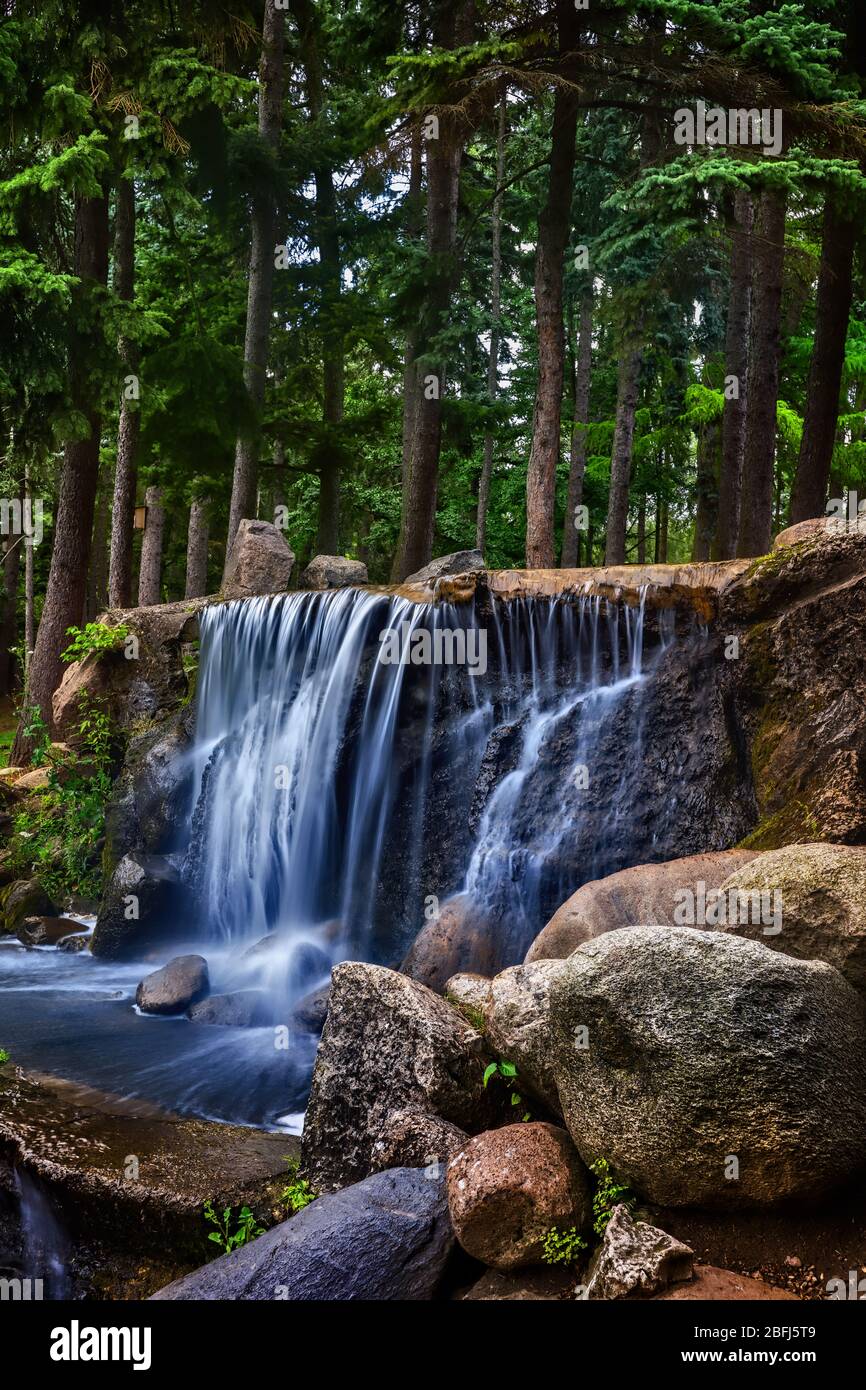Scenic waterfall in landscape Skaryszewski Park in Warsaw, Poland Stock ...