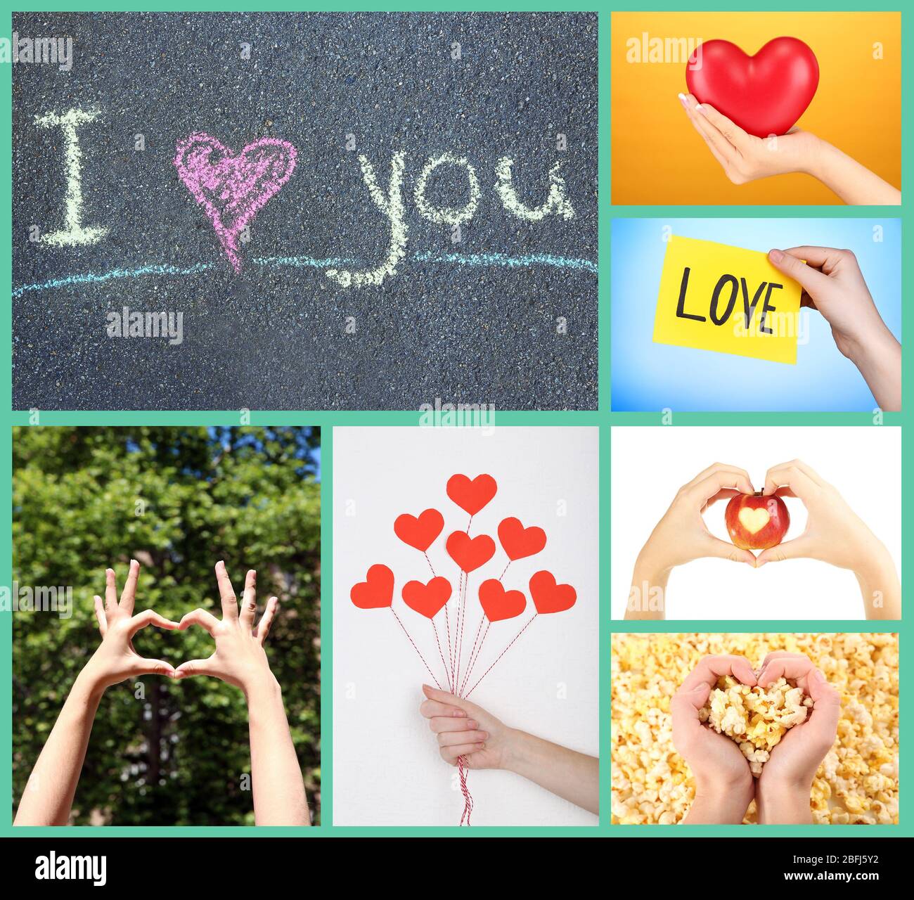 Collage of some different hearts images, Love concept Stock Photo - Alamy