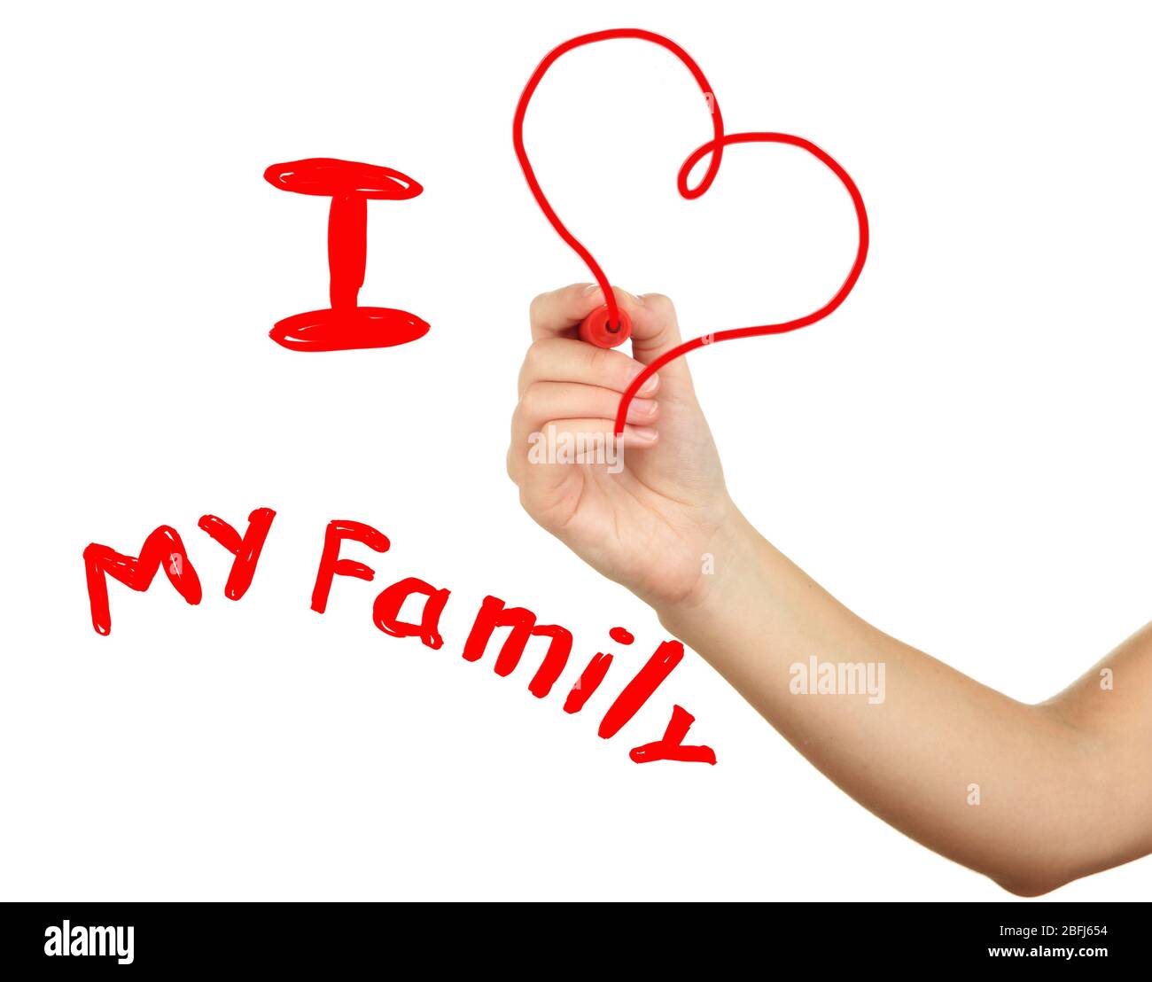 Hand writing I love My Family at blank transparent whiteboard Stock ...