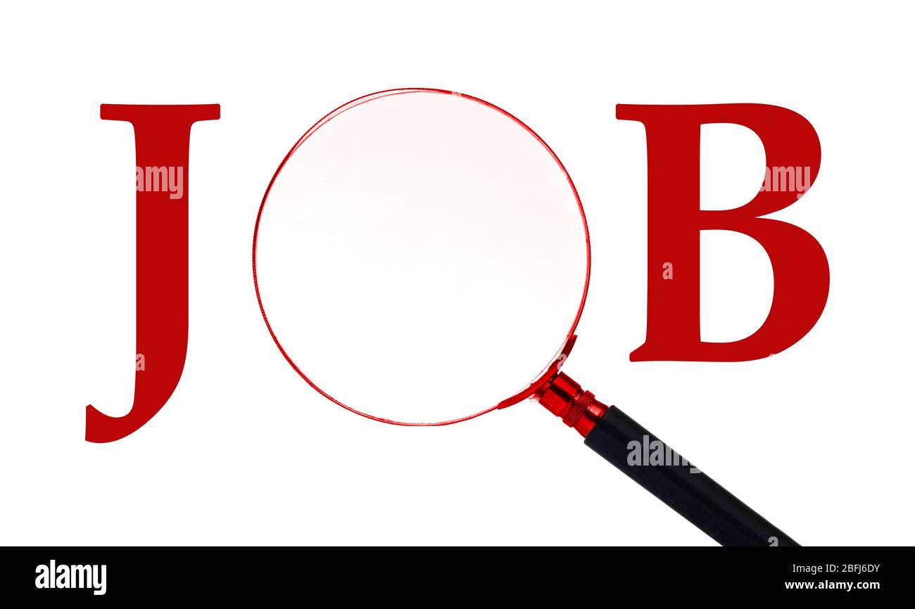 Word Job with magnifying glass isolated on white Stock Photo - Alamy