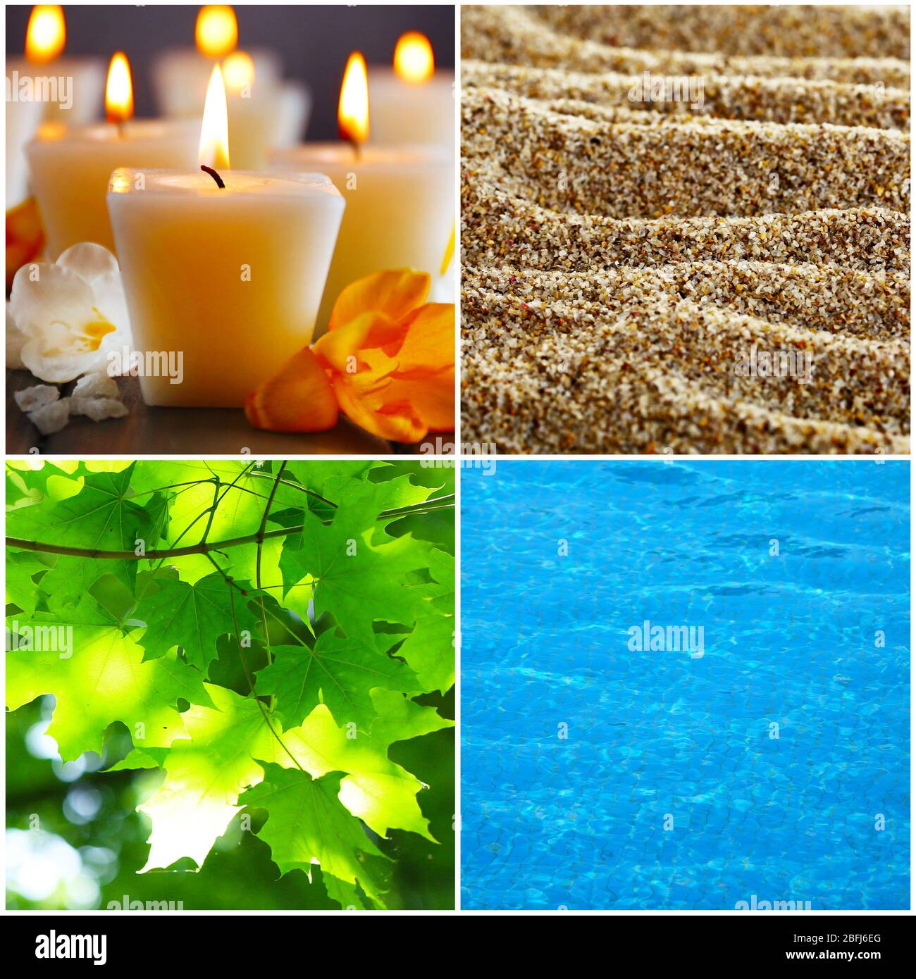 Collage of Feng Shui destructive cycle with five elements (water, wood ...