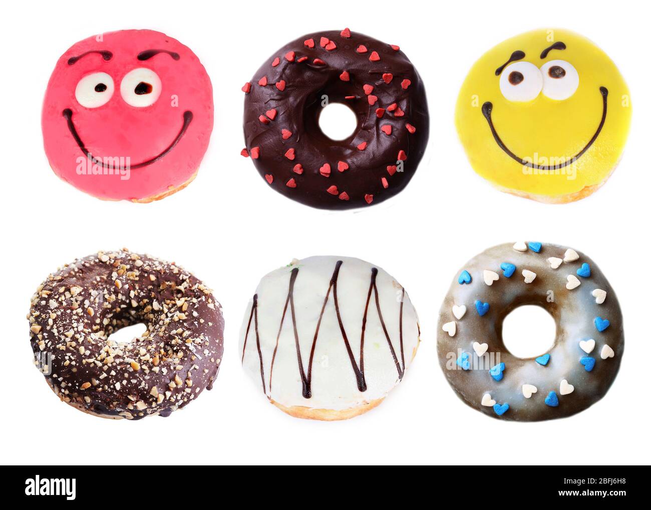 Delicious donuts collage, isolated on white Stock Photo - Alamy