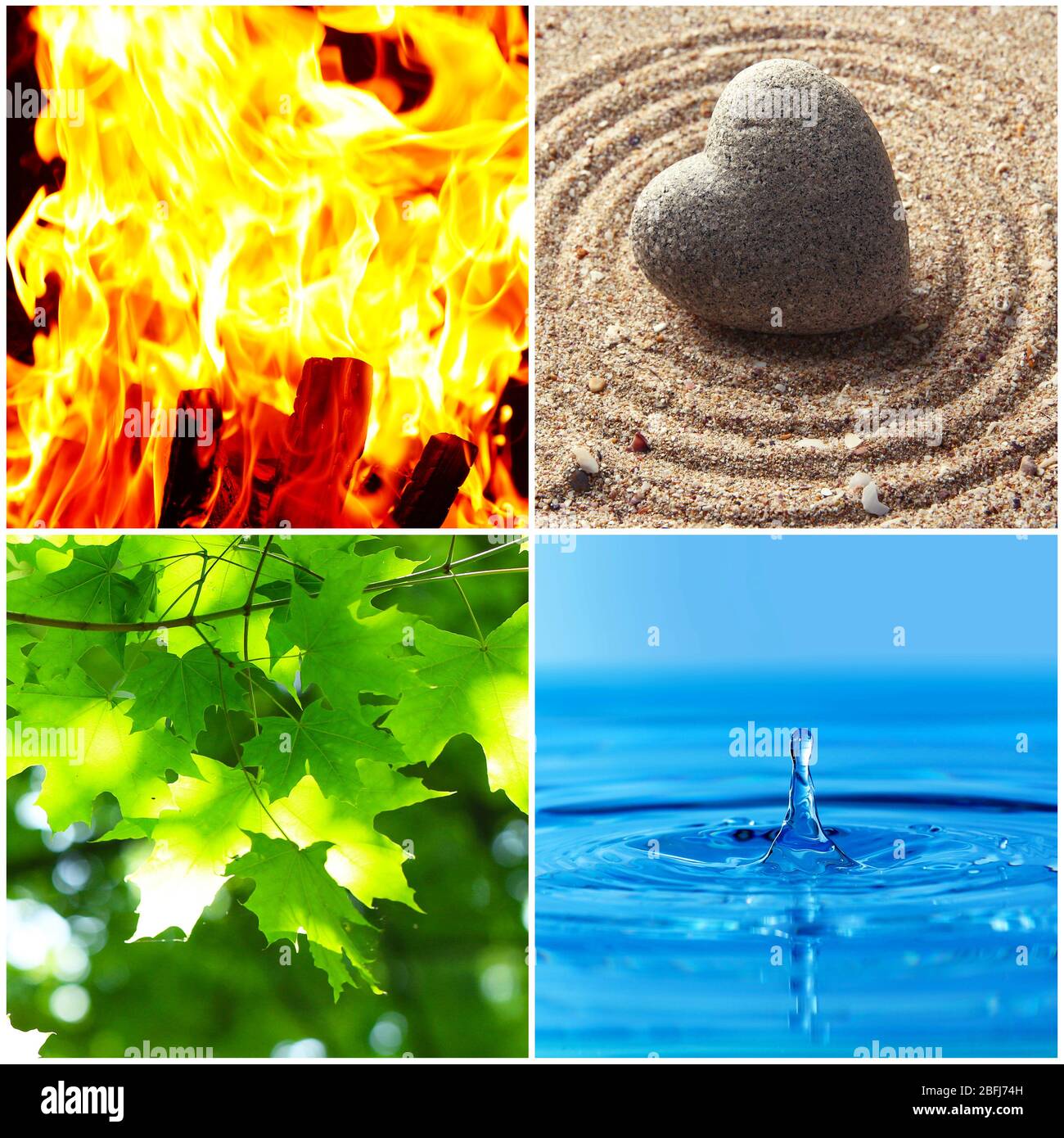 Collage of Feng Shui destructive cycle with five elements (water, wood ...