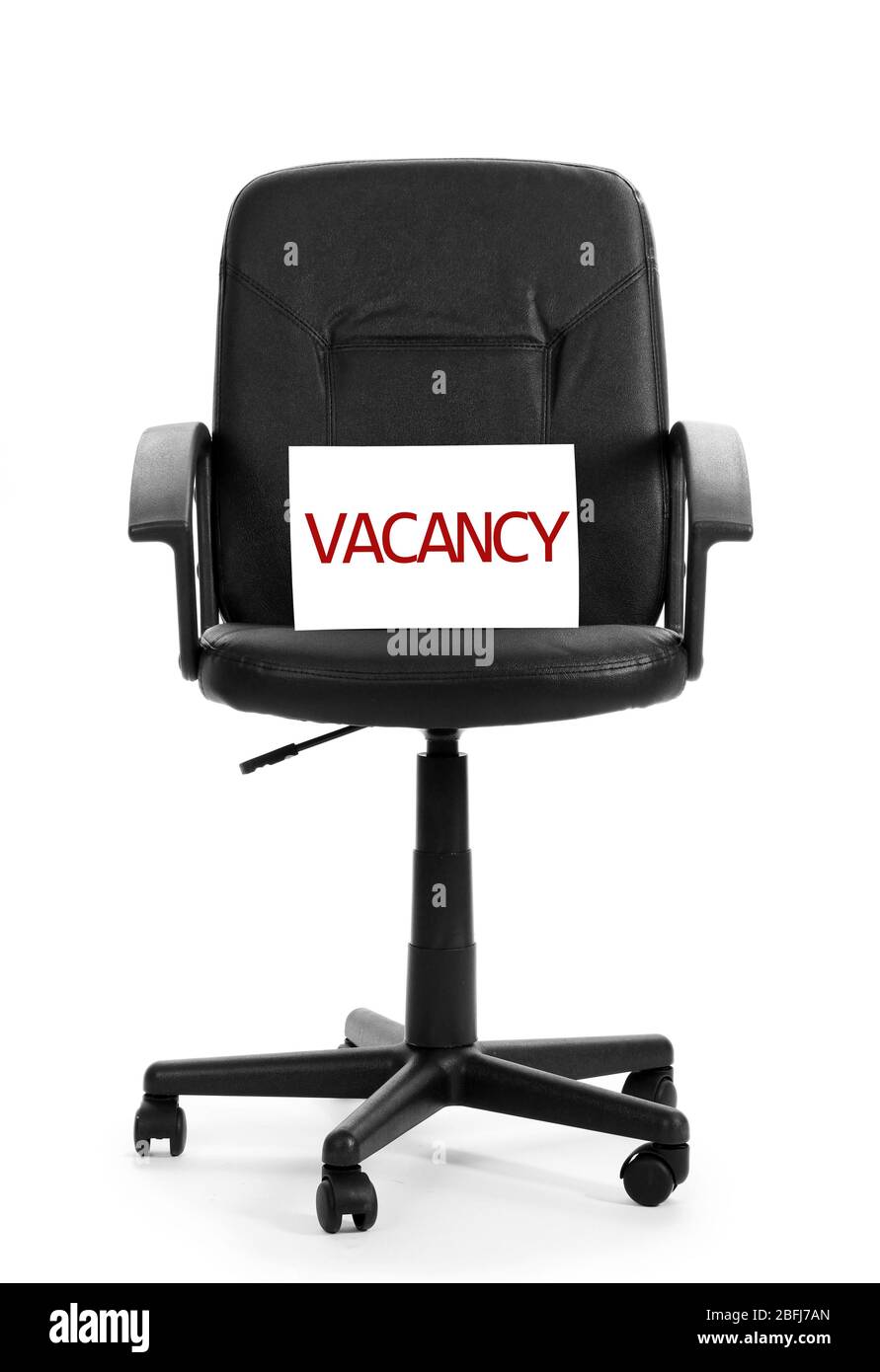 Black office chair with vacancy sign isolated on white Stock Photo - Alamy